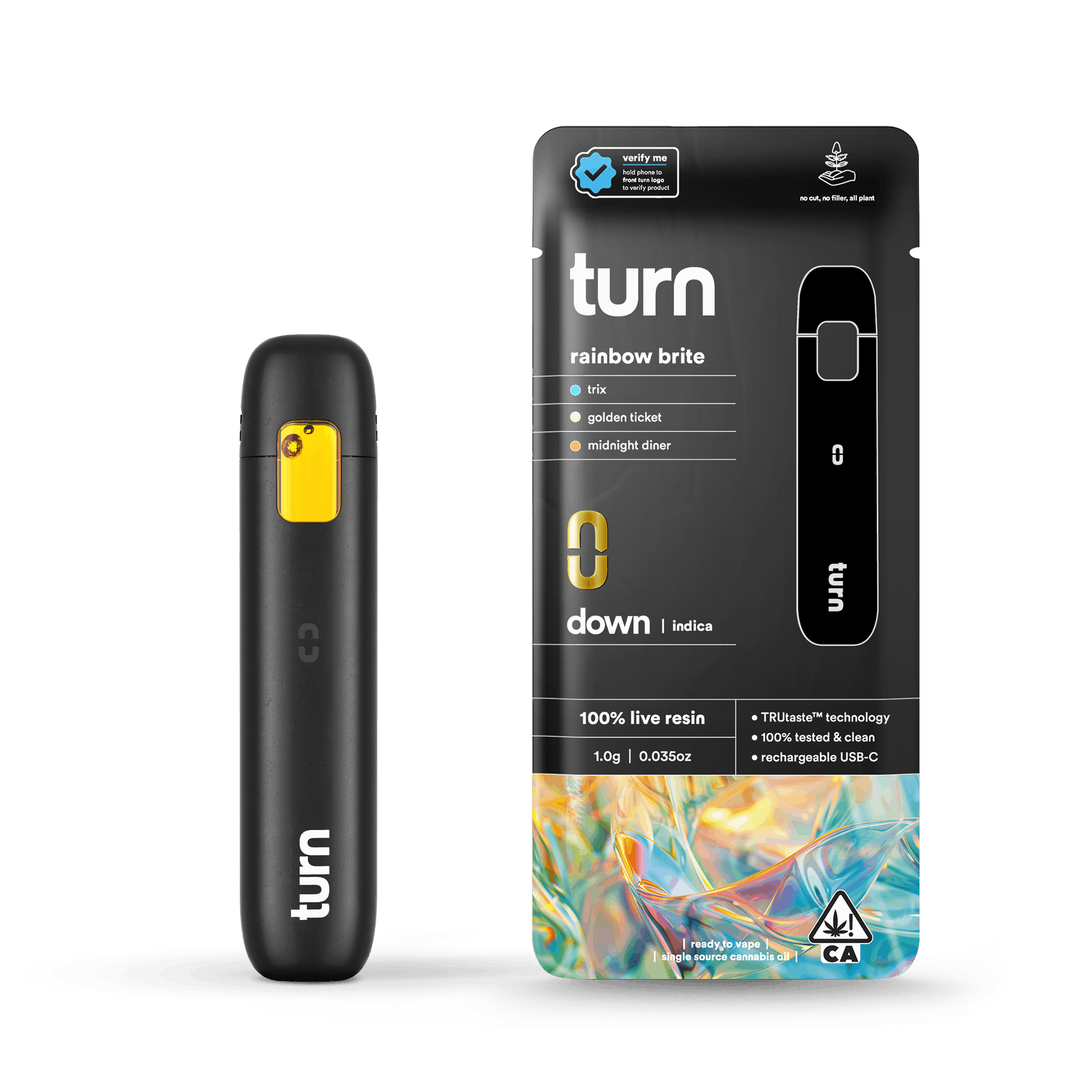 Rainbow Brite 1g disposable / 100% live resin Vape Pens : turn